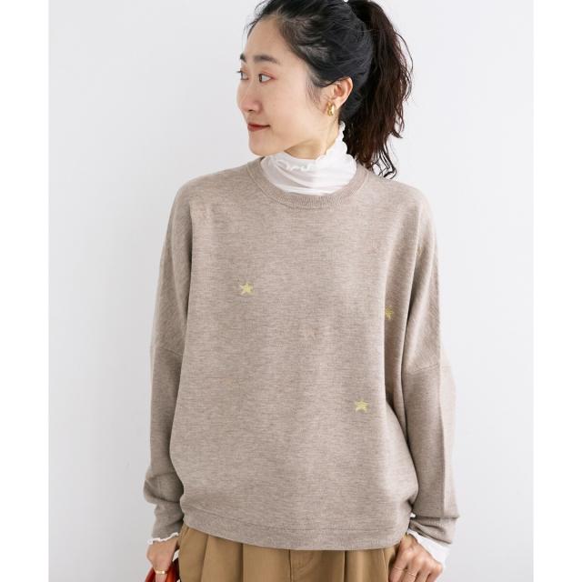 ルクールブラン（le．coeur blanc）/《手洗い可能》スター刺繍ニットプルオーバー
