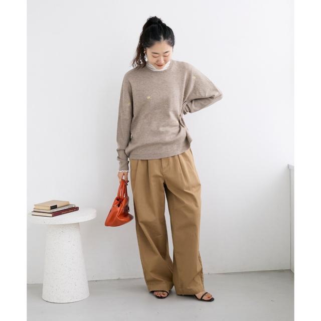 ルクールブラン（le．coeur blanc）/《手洗い可能》スター刺繍ニットプルオーバー