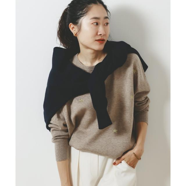 ルクールブラン（le．coeur blanc）/《手洗い可能》スター刺繍ニットプルオーバー