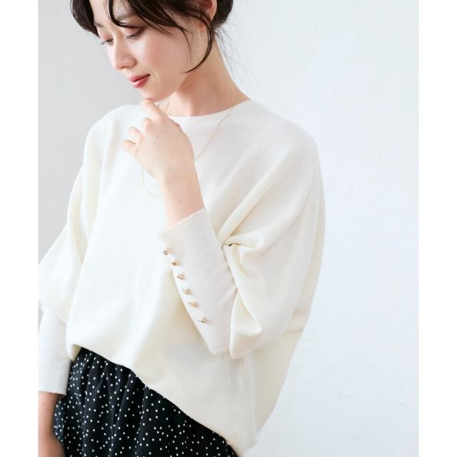 ルクールブラン（le．coeur blanc）/《手洗い可能》ジュエリーボタンスリーブニット