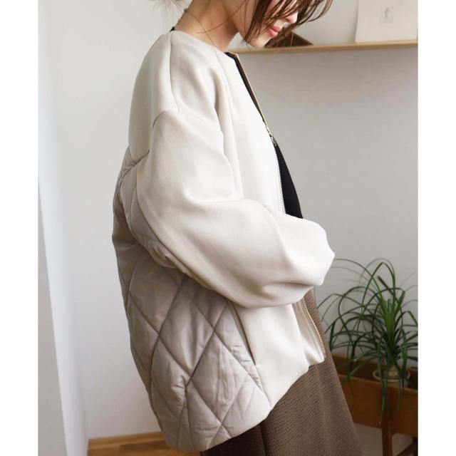 ルクールブラン（le．coeur blanc）/ダンボール×キルトノーカラーコクーンブルゾン