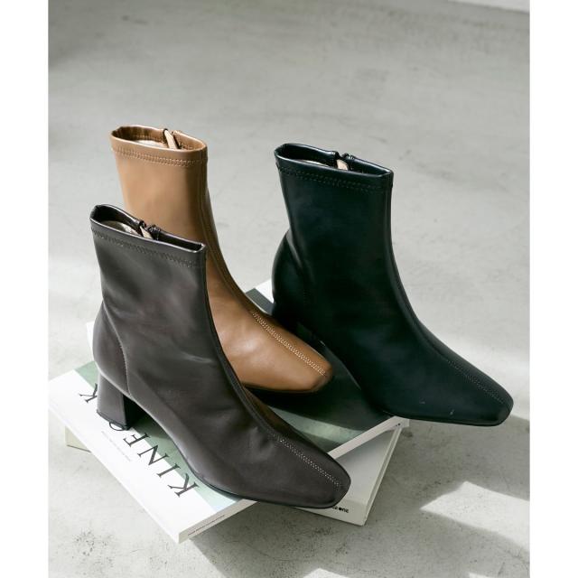 ルクールブラン（le．coeur blanc）/《WEB限定アイテム》スクエアトゥ裏起毛ストレッチブーツ