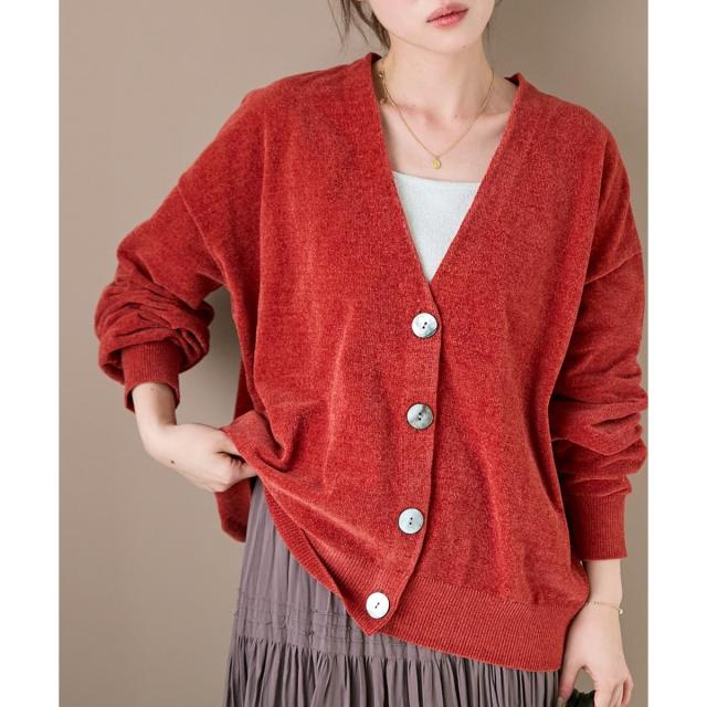 ルクールブラン（le．coeur blanc）/モールヤーンVネックカーディガン