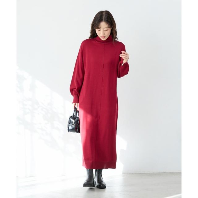 【NEW】ルクールブラン（le．coeur blanc）/ウォッシャブルハイネックニットワンピース