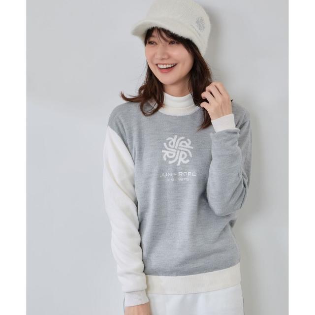 ジュン＆ロぺ（JUN&ROPE’）/モノグラムモチーフ配色長袖クルーニット