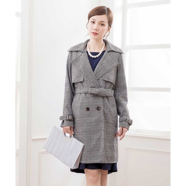 ドレスプラス（DRESS+）/グレンチェックウエストリボントレンチコート