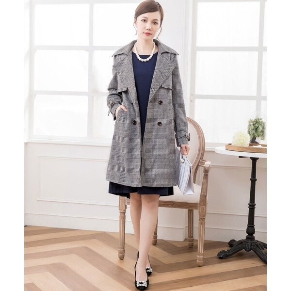 ドレスプラス（DRESS+）/グレンチェックウエストリボントレンチコート ドレスプラス（DRESS+）/グレンチェックウエストリボントレンチコート