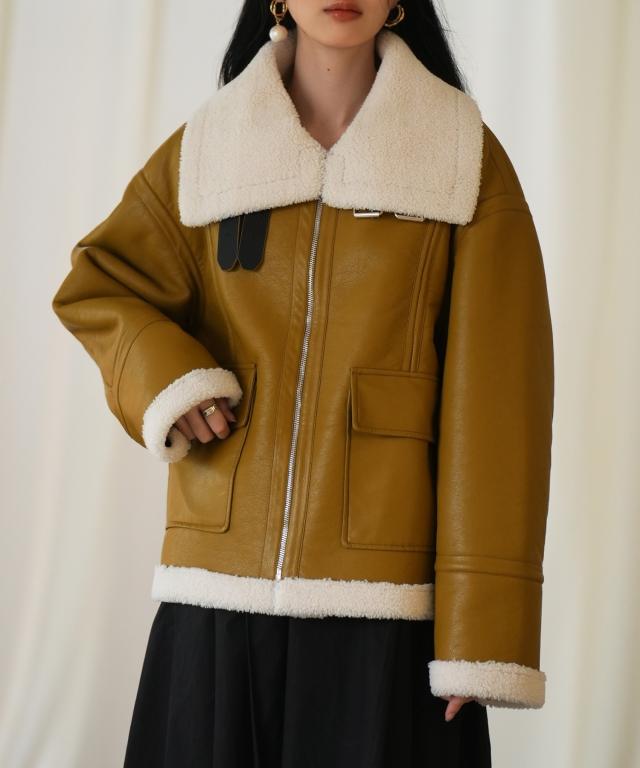 セゾン ド パピヨン（SAISON DE PAPILLON）/ フェイクレザーエコムートンブルゾン