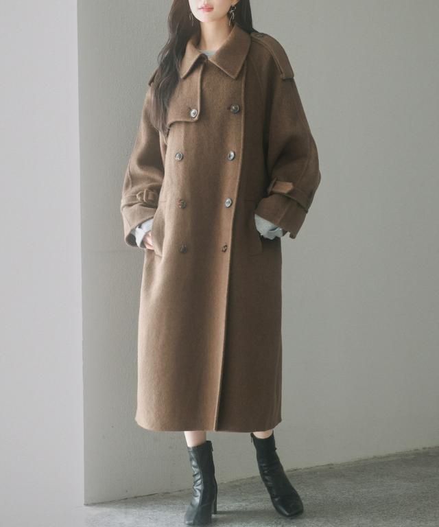 セゾン ド パピヨン（SAISON DE PAPILLON）/トレンチ風ダブルフェイスロングコート