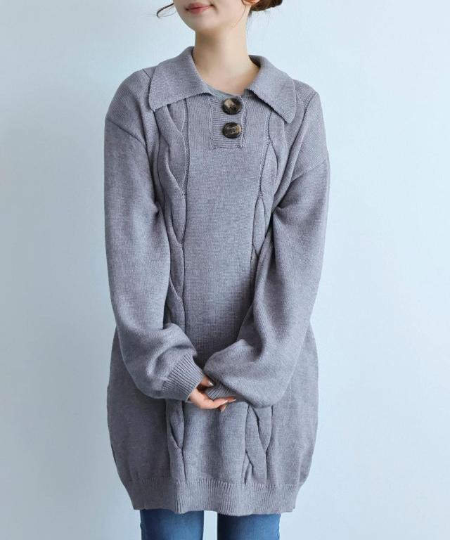 セゾン ド パピヨン（SAISON DE PAPILLON）/襟付きニットチュニックワンピース