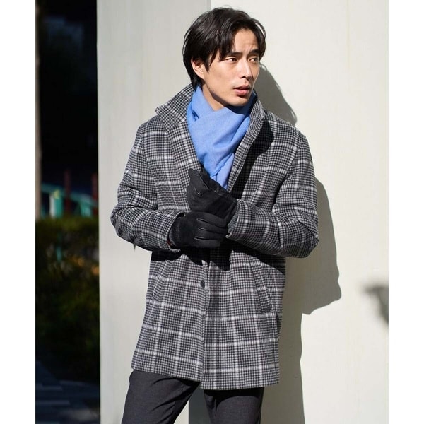 アー・ヴェ・ヴェ（a．v．v）/ウールライトビーバーチェックスタンドカラージャケット