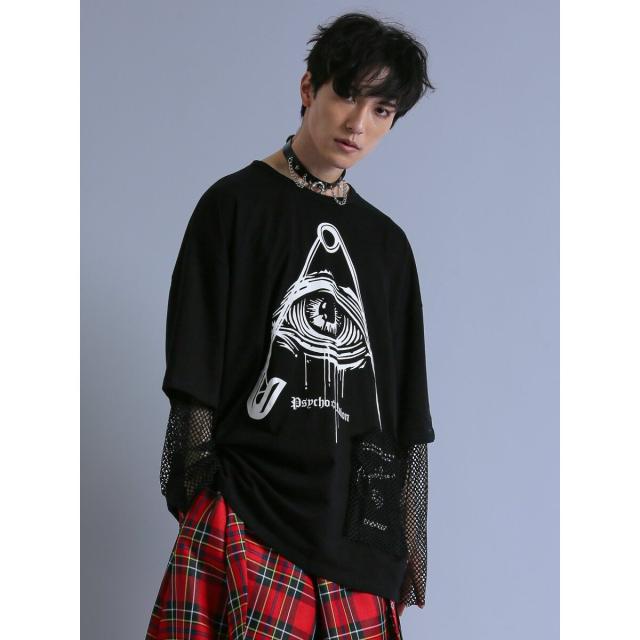 セマンティックデザイン（semantic design）/セマンティックデザイン×PSYCHONATION フェイクレイヤード メッシュ 長袖BIGTシャツ