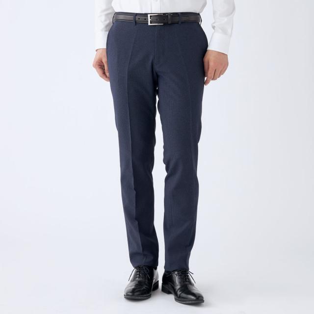 スーツセレクト（SUIT SELECT）/【洗えるテーパードパンツ】ノータック ダークブルー 千鳥格子 ストレッチ 撥水加工