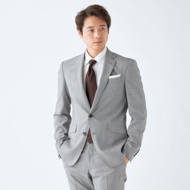 スーツセレクト（SUIT SELECT）/【2釦シングルスーツ】ノータック  グレー 千鳥格子 ウォッシャブル