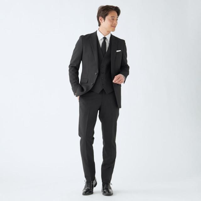 スーツセレクト（SUIT SELECT）/【オールシーズン】スリーピーススーツノータック ブラック シャドーストライプ