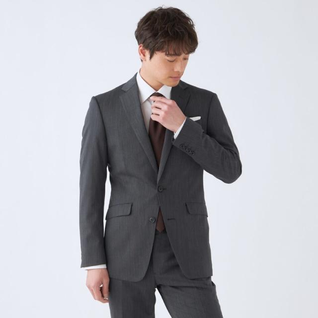 スーツセレクト（SUIT SELECT）/【オールシーズン】2釦ノータックスーツ グレー無地 ウエストムーブ ストレッチ