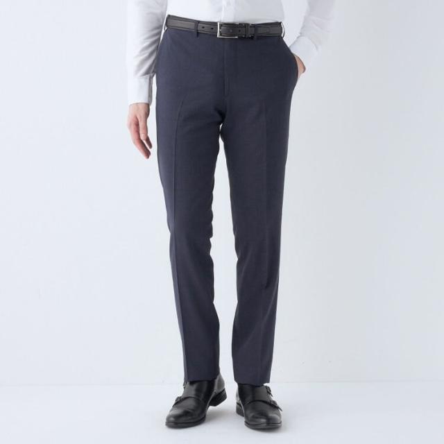 スーツセレクト（SUIT SELECT）/【ノータックテーパードパンツ】ネイビー千鳥格子 チェック スラックス ストレッチ ノーアイロン