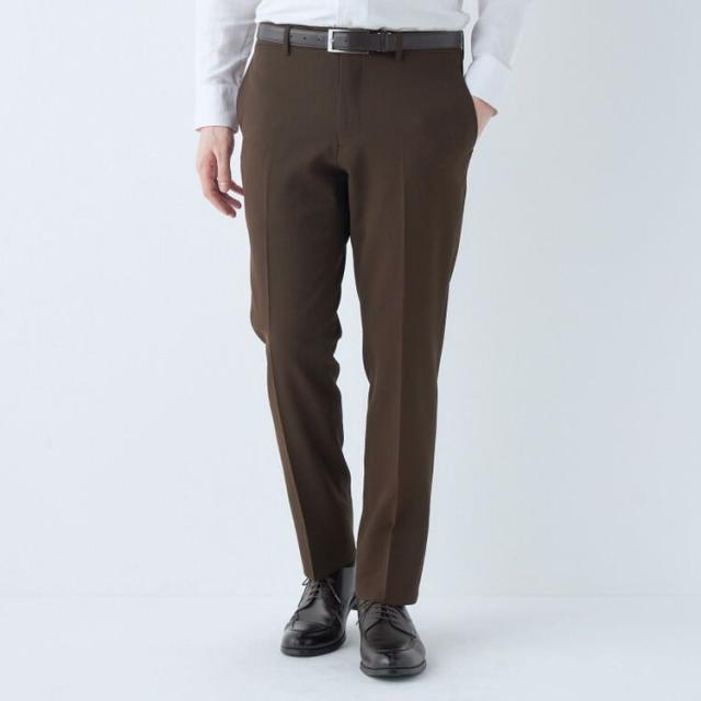 スーツセレクト（SUIT SELECT）/【洗えるテーパードパンツ】ノータック スラックス ブラウン無地 ※裾上げ済仕様