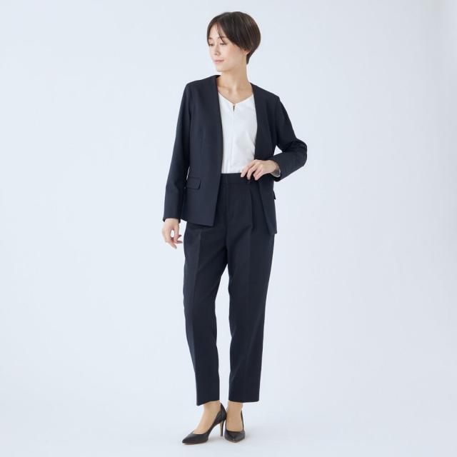 スーツセレクト（SUIT SELECT）/【洗えるスーツセット】はっ水ツイル素材ノーカラージャケット＆センタープレスパンツ ネイビー
