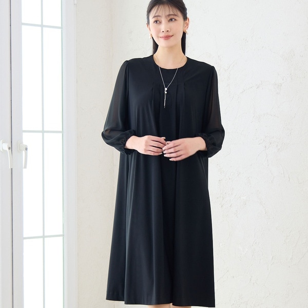 ミゼール（missel）/【洗える・3L/4Lサイズあり】漆黒 袖シフォンワンピース