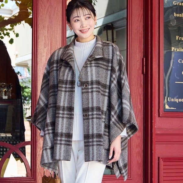 ミゼール（missel）/【WEB限定カラーあり】スライバーチェック　ケープジャケット
