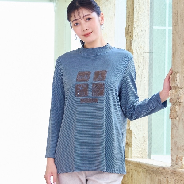 ミゼール（missel）/【洗える・吸湿発熱性・日本製・3L/4Lサイズあり】ボーダーカットソー