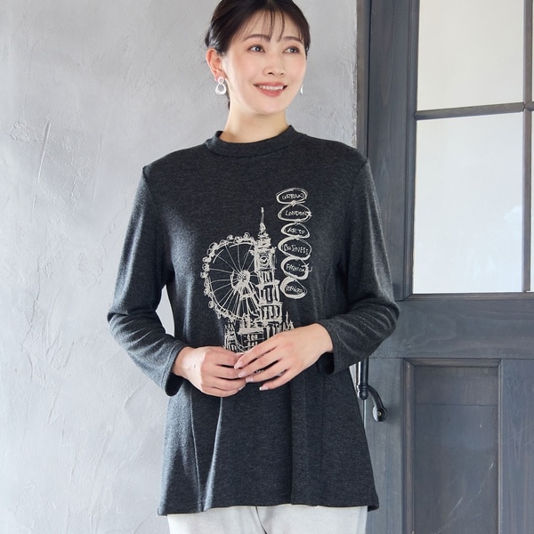 ミゼール（missel）/【洗える・日本製・3L/4Lサイズあり】時計塔柄カットソー