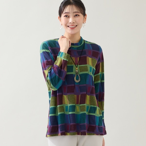 ミゼール（missel）/【一部店舗・WEB限定・日本製・3L/4Lサイズあり】ブロック柄カットソー