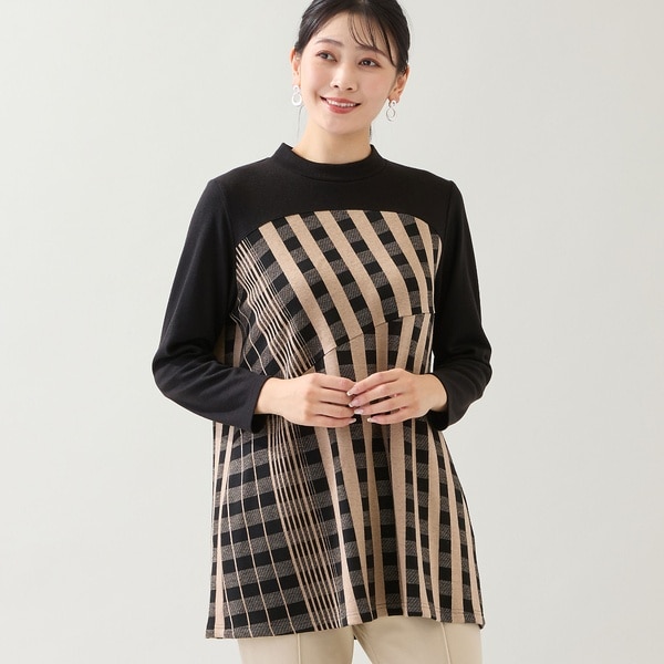 ミゼール（missel）/【洗える・日本製・3L/4Lサイズあり】裾フレア チェック柄カットソー