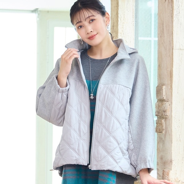 ミゼール（missel）/【フード取り外し可】ジャージー×キルトのドルマンジャケット