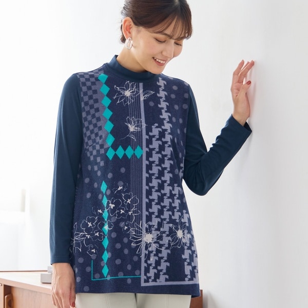 ロブジェ（LOBJIE）/【洗える・日本製】花幾何柄カットソー