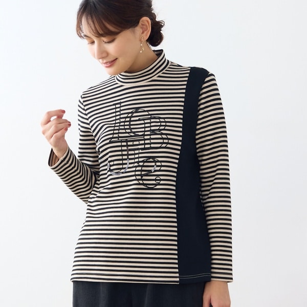 ロブジェ（LOBJIE）/【洗える・日本製】LOBJIE刺繍 ボーダーカットソー