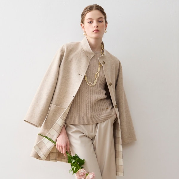リリアンビューティ エクラ（Liliane Burty ECLAT）/【Ｓ・Ｍサイズ】無地/チェックダブルフェイスコート