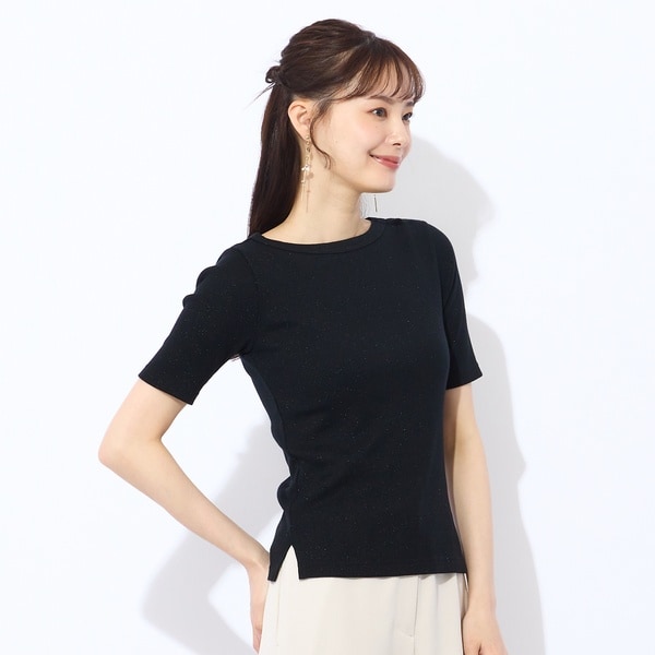 リリアンビューティ エクラ（Liliane Burty ECLAT）/【S・Mサイズ】ラメリブジャージー　半袖Tシャツ(ブラック)