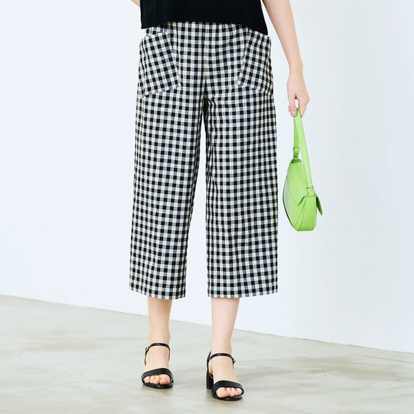 リリアンビューティ エクラ（Liliane Burty ECLAT）/【洗える】リネンチェックプルオールゴムパンツ