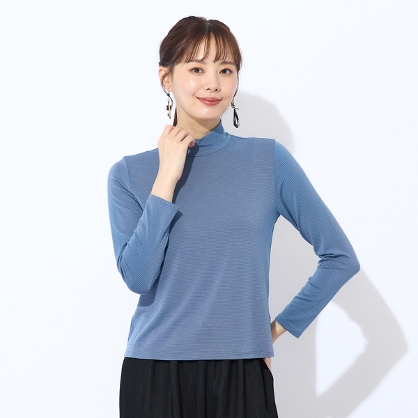 リリアンビューティ エクラ（Liliane Burty ECLAT）/【洗える】吸湿発熱　細ボーダーハイネックTシャツ