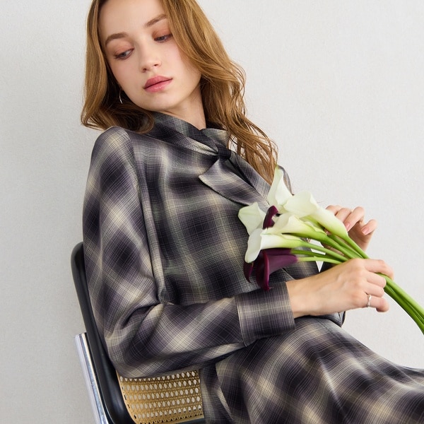 リリアンビューティ エクラ（Liliane Burty ECLAT）/【セットアップ対応】オンブレーチェックブラウス