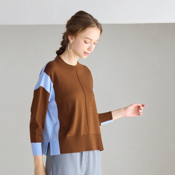 リリアンビューティ エクラ（Liliane Burty ECLAT）/【洗える】バイカラープルオーバーニット