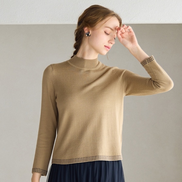 リリアンビューティ エクラ（Liliane Burty ECLAT）/【洗える/アンサンブル対応】柄縁取りウール混プルオーバーニット