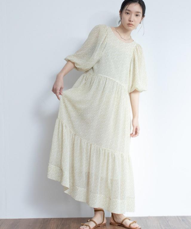 オードリーアンドジョンワッド（Audrey and John Wad）/【裏地付/花柄/無地】ギャザー切替バックリボンワンピース