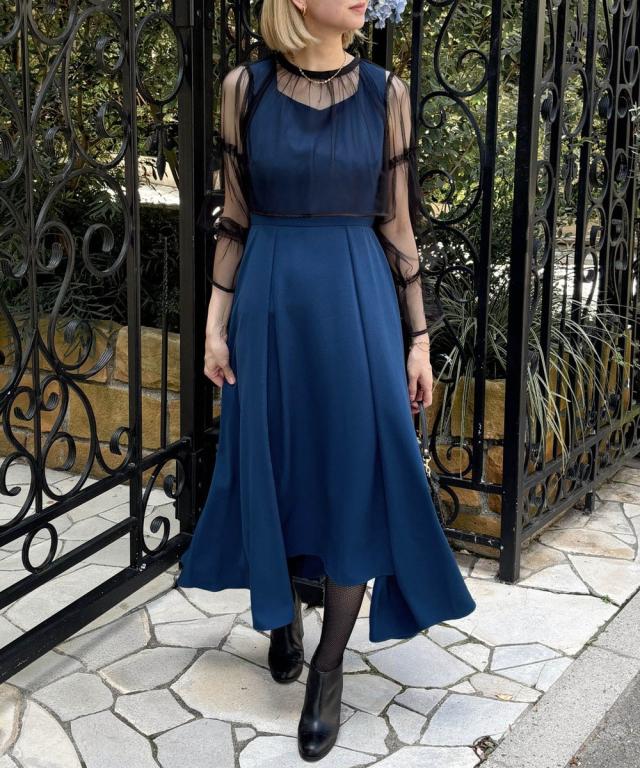 ランドワーズセレクト（LANDWARDS SELECT）/【Rennka】クルーネックチュールレイヤードワンピース