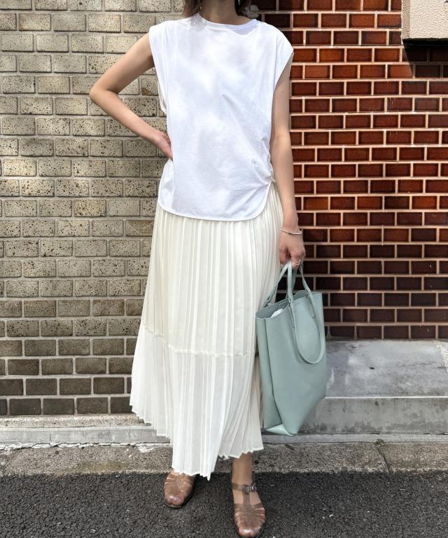 オードリーアンドジョンワッド（Audrey and John Wad）/【ウエストゴム/サテン/楊柳/】異素材切替ランダムプリーツスカート