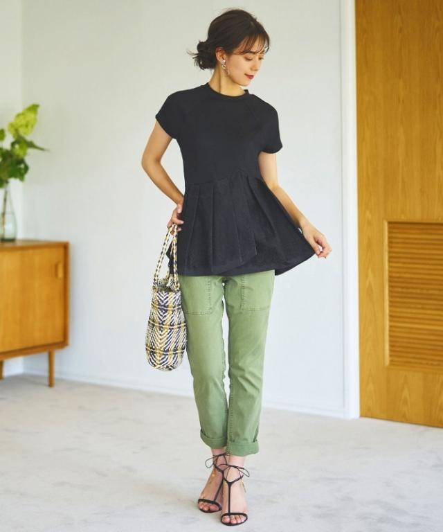 ルイルエブティック/洗えるレースぺプラム切り替えTシャツ