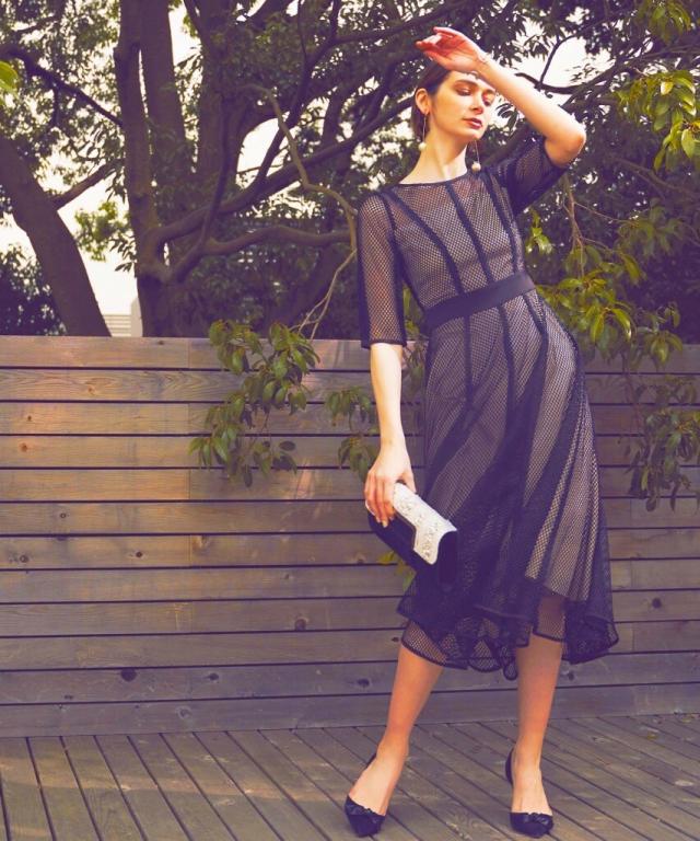 ルイルエブティック/【S、M、L】ブロックレースワンピース