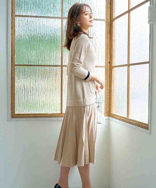 ルイルエブティック/【S、M、L】バイカラー・プリーツ風ニットワンピース