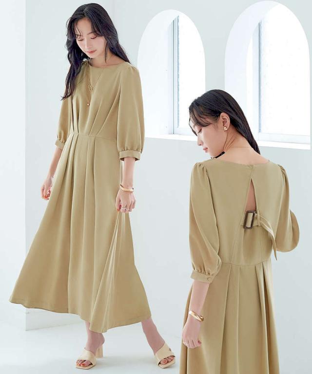 ルイルエブティック/【S〜3L】バックベルト・ウエストタック ロングワンピース