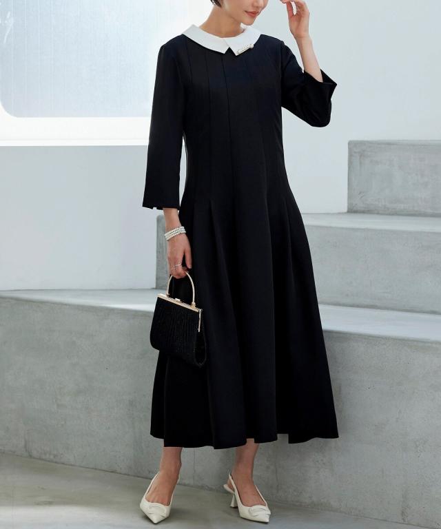 ルイルエブティック（RUIRUE BOUTIQUE）/【S〜3L】2WAYパールアタッチドカラー+フレアワンピース