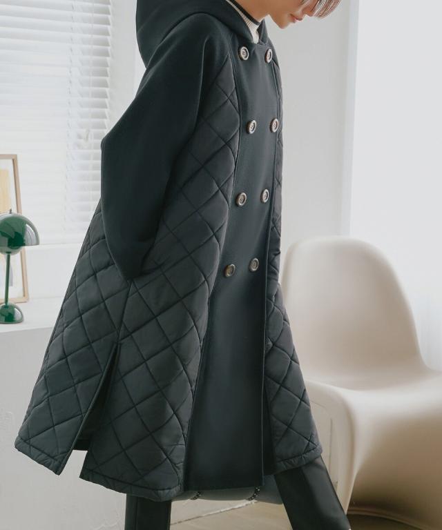 ルイルエブティック（RUIRUE BOUTIQUE）/【S〜3L】【2way】ウーリーストレッチ×ソフィーレイト キルティングフーディーコート