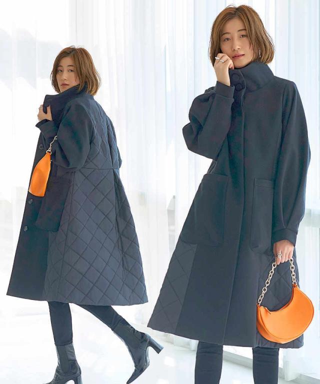 ルイルエブティック（RUIRUE BOUTIQUE）/【S〜3L】ウーリーストレッチ×ソフィーレイト キルティングスタンドカラーコート