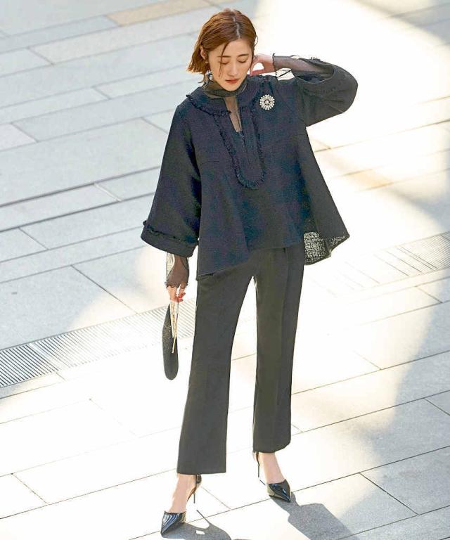 ルイルエブティック（RUIRUE BOUTIQUE）/【S〜3L】ツイードバックテールプルオーバー＆セミフレアパンツセットアップ